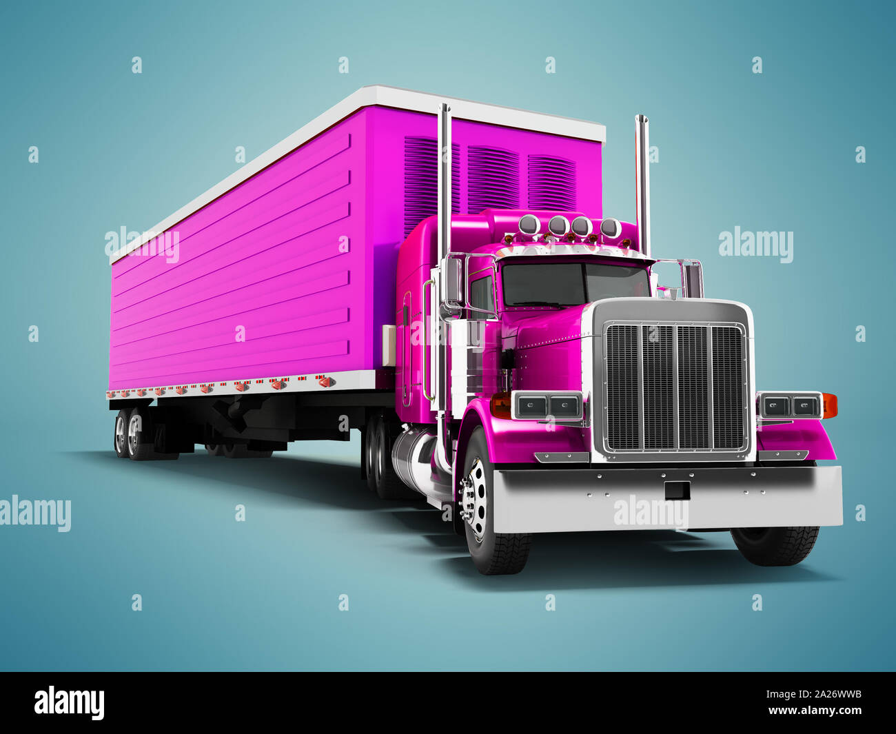 Truck purple with purple trailer 3d render on blue background with ...