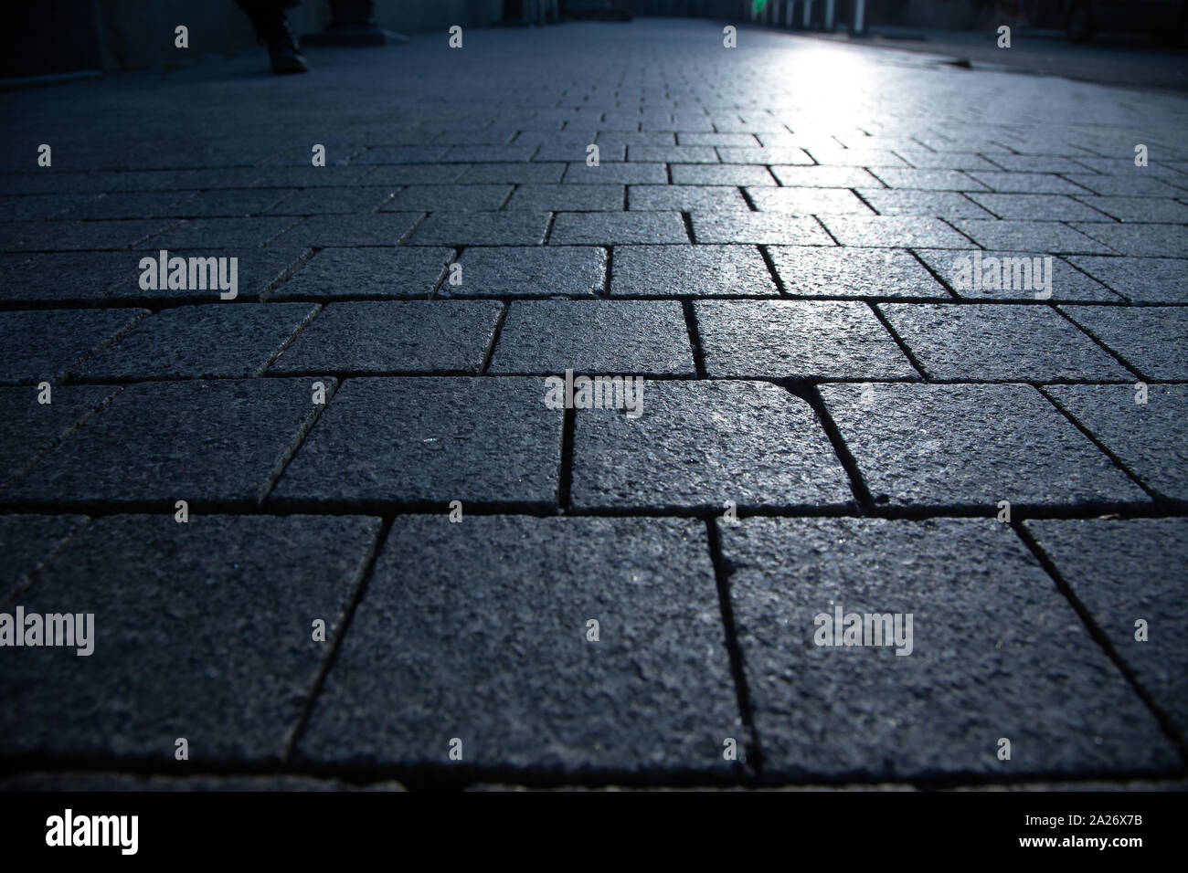 Dark grey granite rectangular pavement close-up texture background ...