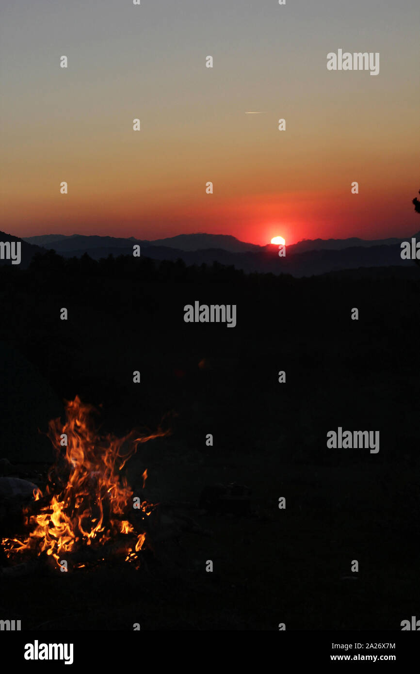 Night scene campfire wood log hi-res stock photography and images - Alamy