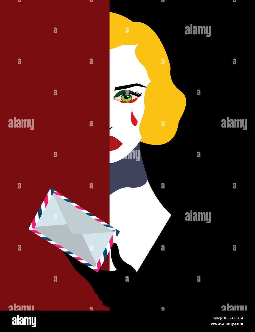 illustration of a blonde woman crying with a letter in her hand ...