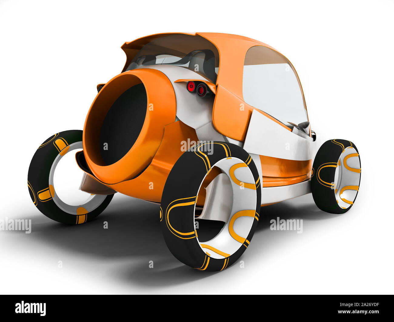 Modern orange electric car for trips at the airport for carrying ...