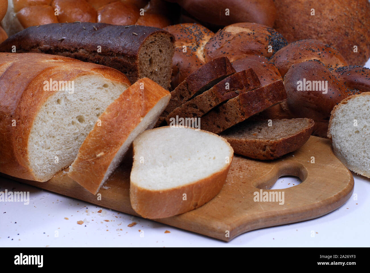 assorted breads isolated on a white background Stock Photo - Alamy