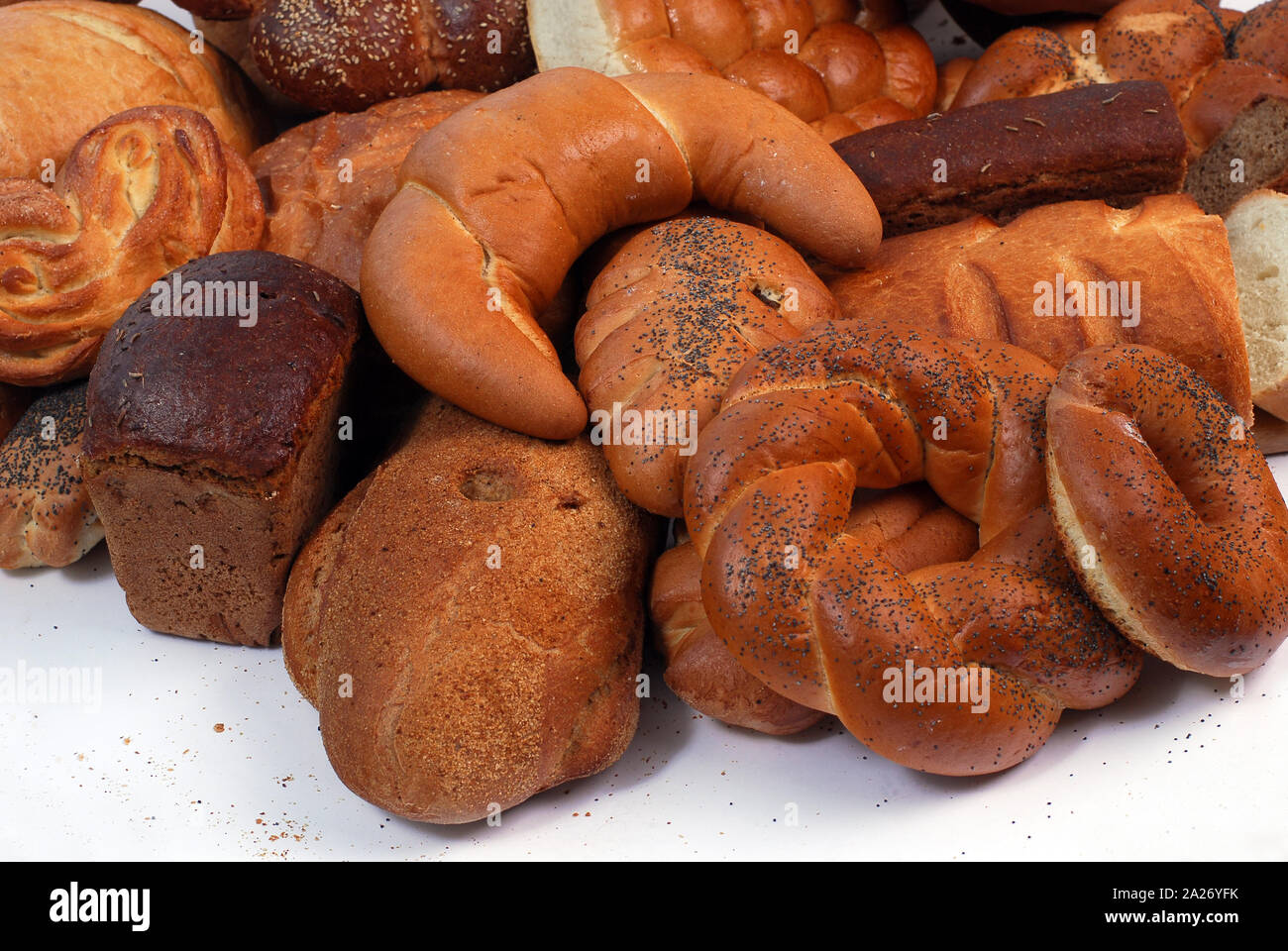 assorted breads isolated on a white background Stock Photo - Alamy