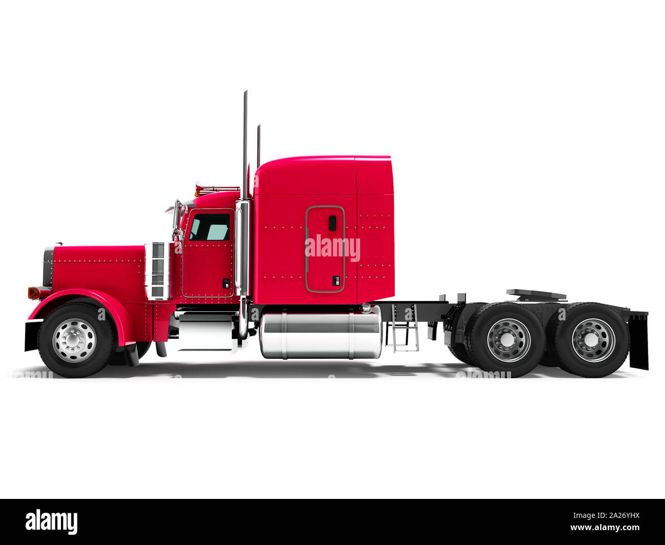 Modern truck tractor for cargo three axle without trailer red side 3d ...