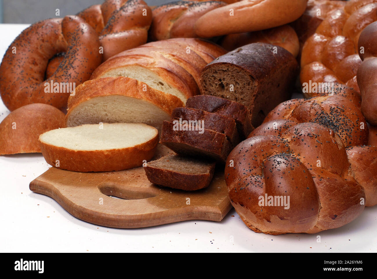assorted breads isolated on a white background Stock Photo - Alamy