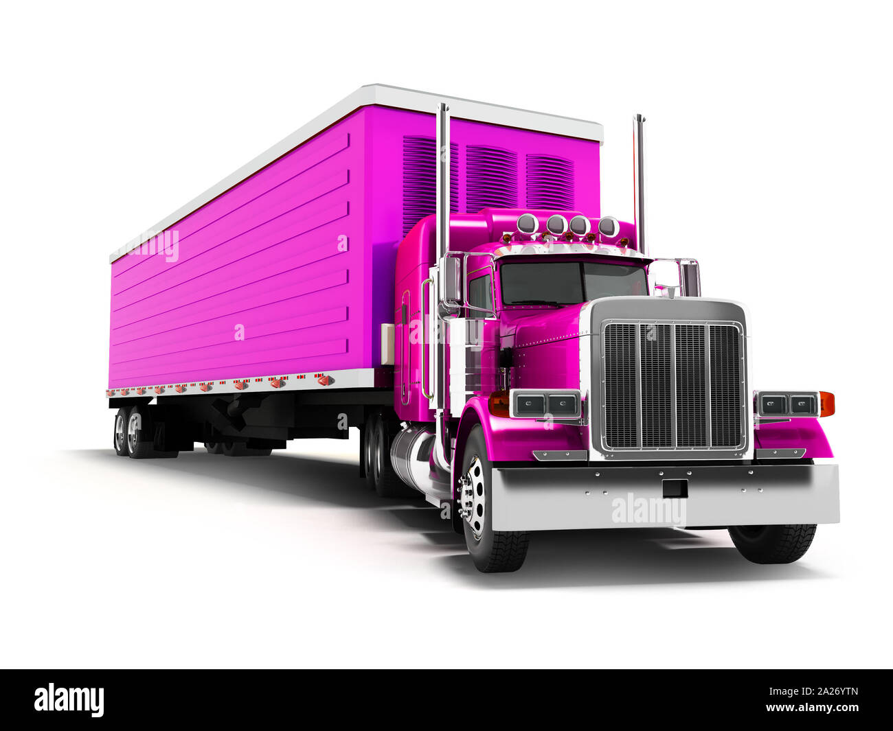 Truck purple with purple trailer 3d render on white background with ...
