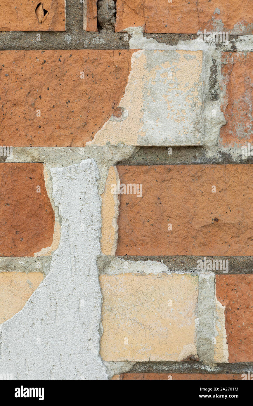 Close-up of brick wall dirty with concrete drips Stock Photo - Alamy