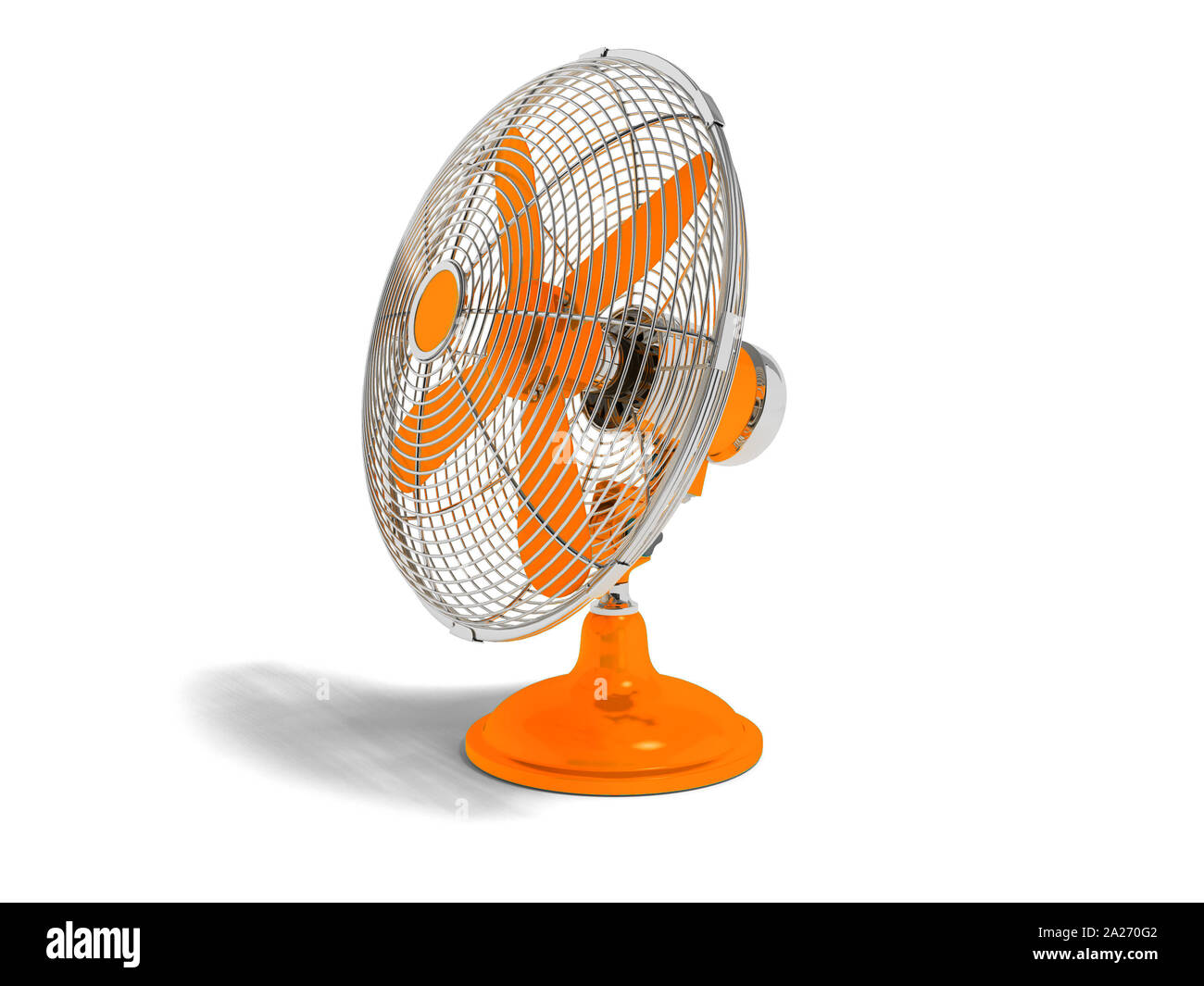Modern orange fan on the table to cool the room on the right 3d render ...