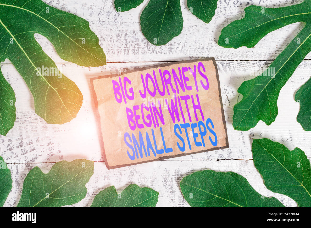 Writing note showing Big Journeys Begin With Small Steps. Business ...