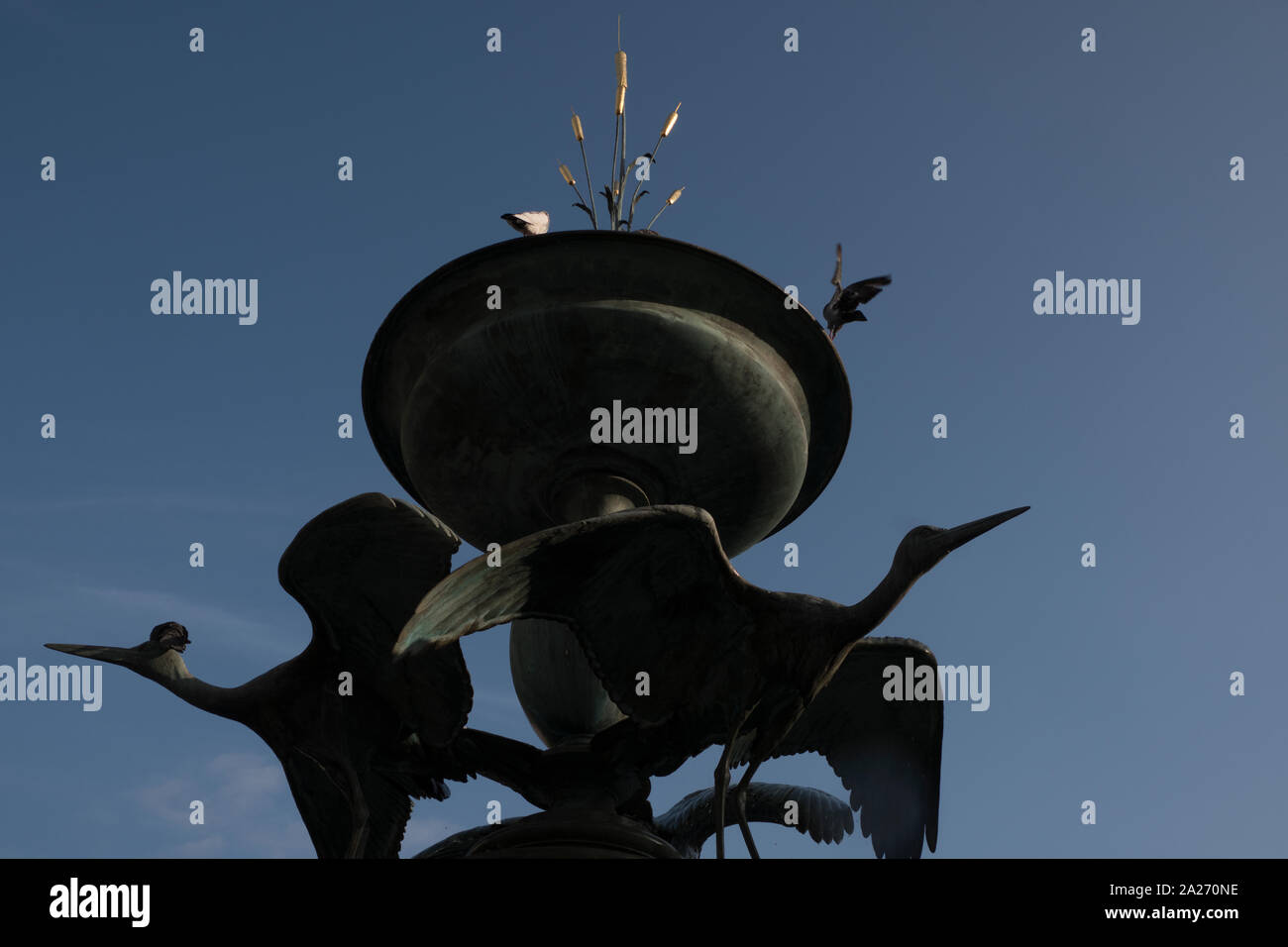 Stork Fountain in the city of Copenhagen in autumn, Denmark Stock Photo ...