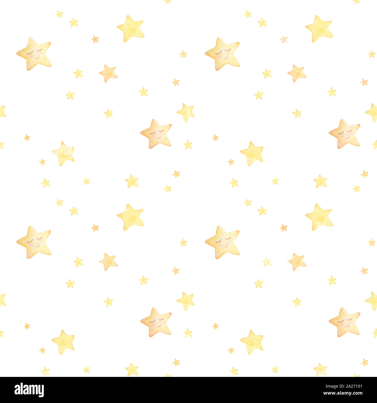 Seamless pattern. Kids prints. Yellow stars. Watercolor. White ...