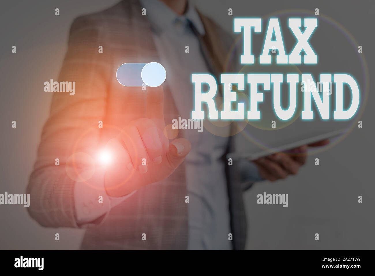 Writing note showing Tax Refund. Business concept for applied when ...