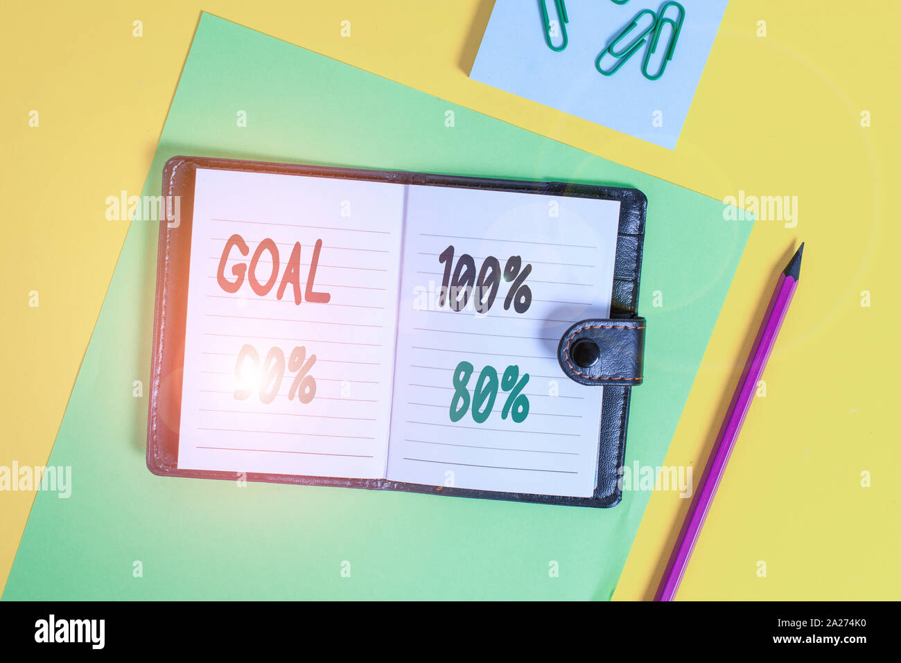 Conceptual hand writing showing Goal 100 Percent 90 Percent 80 Percent ...