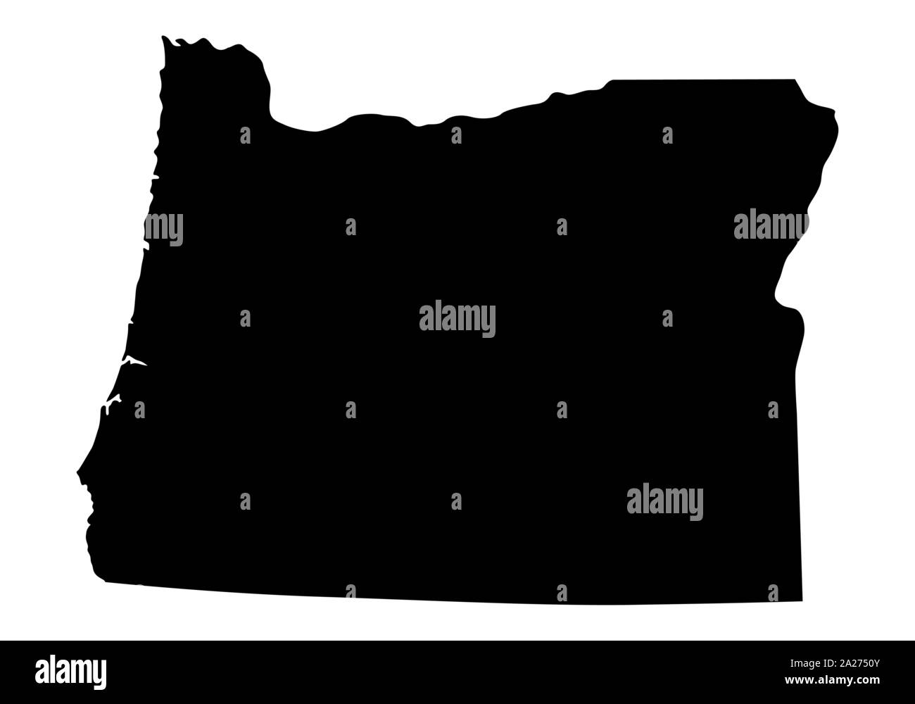 Oregon State dark silhouette map isolated on white background Stock ...