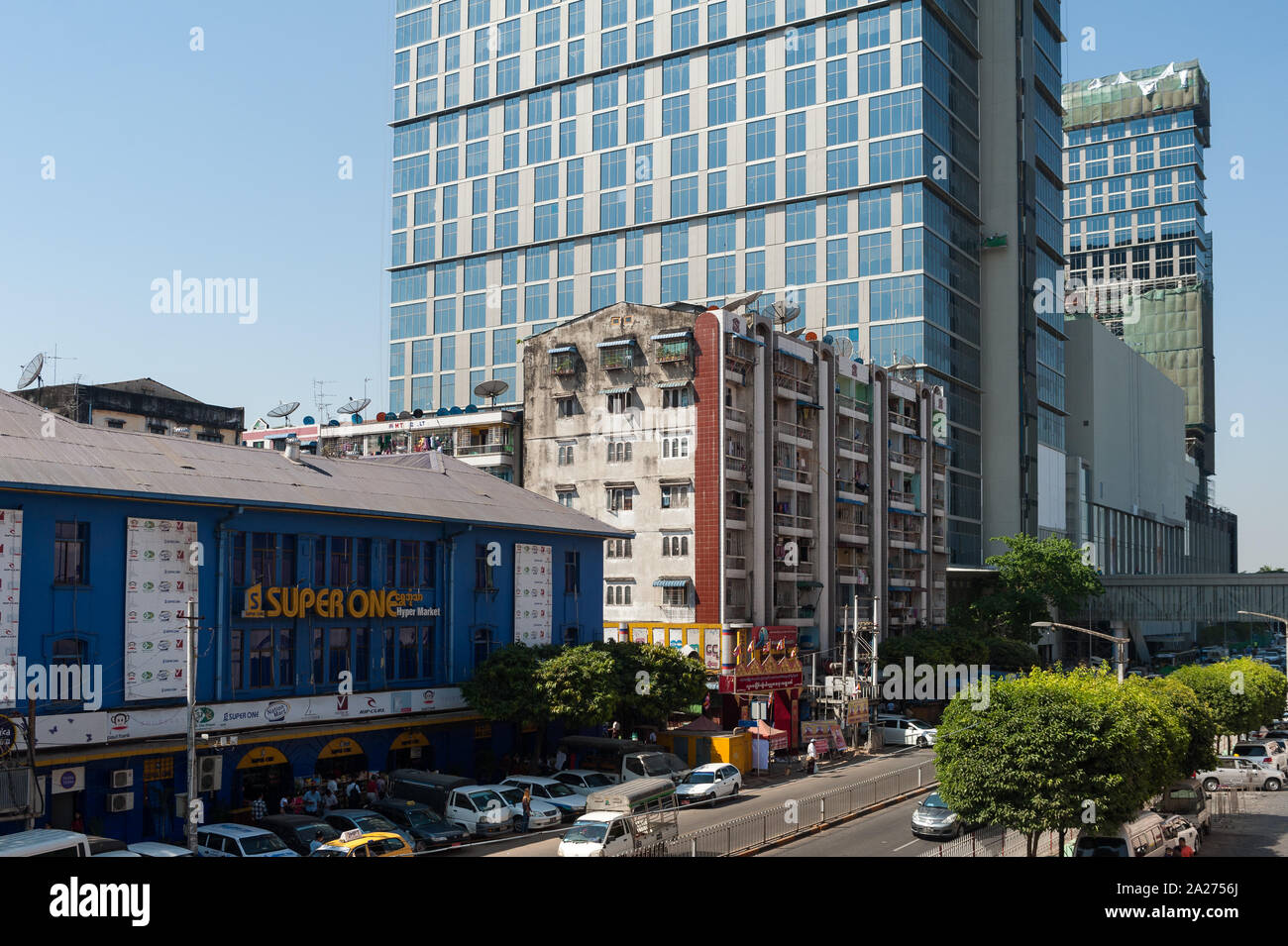 04.02.2017, Yangon, , Myanmar - A modern high-rise office building and ...