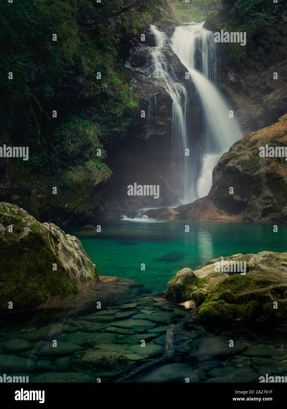 Beautiful misty waterfall in the unspoilt nature Stock Photo - Alamy