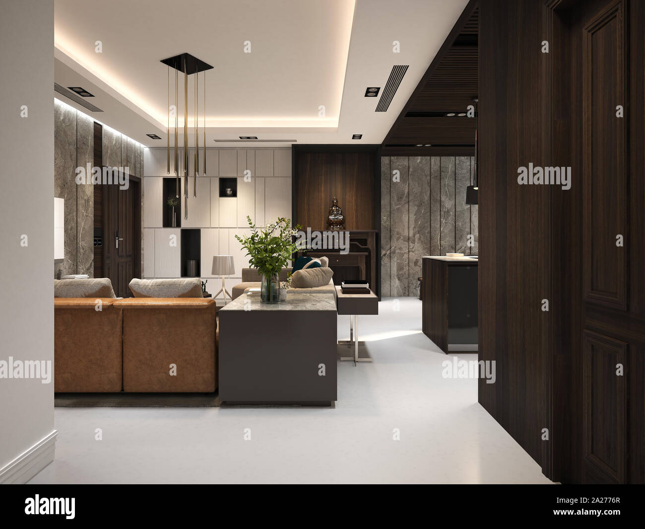 3d render modern living and dining room Stock Photo - Alamy