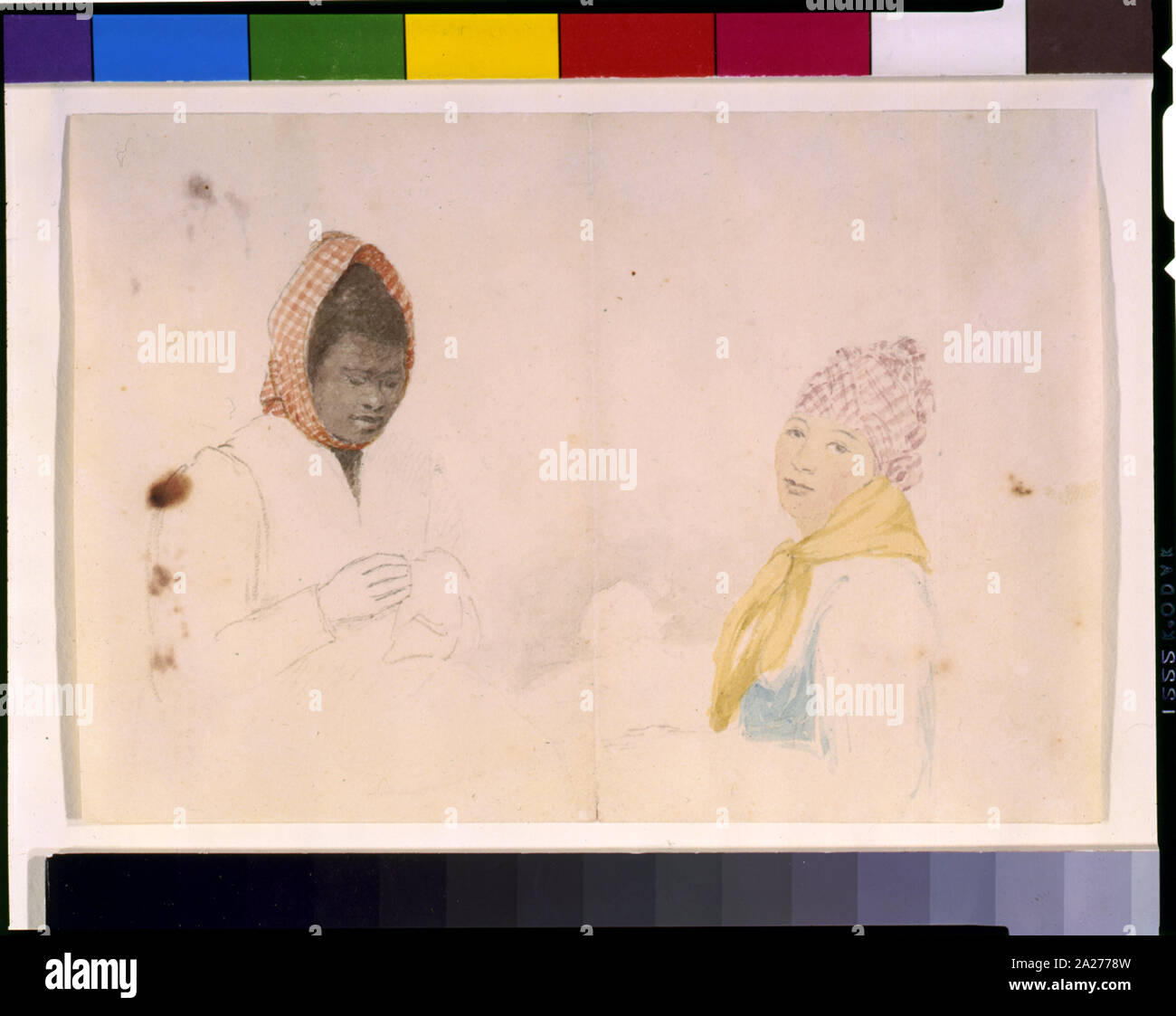 Portraits of two native women, one black and one light-skinned, Jamaica ...