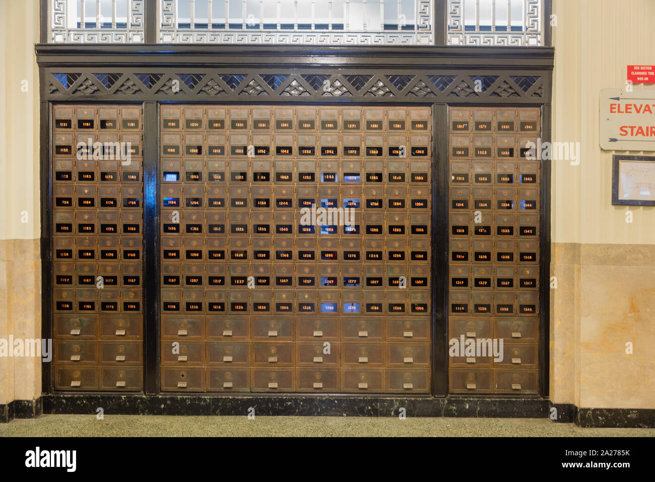 Post office boxes in lobby. Art Deco style Federal Building & U.S ...