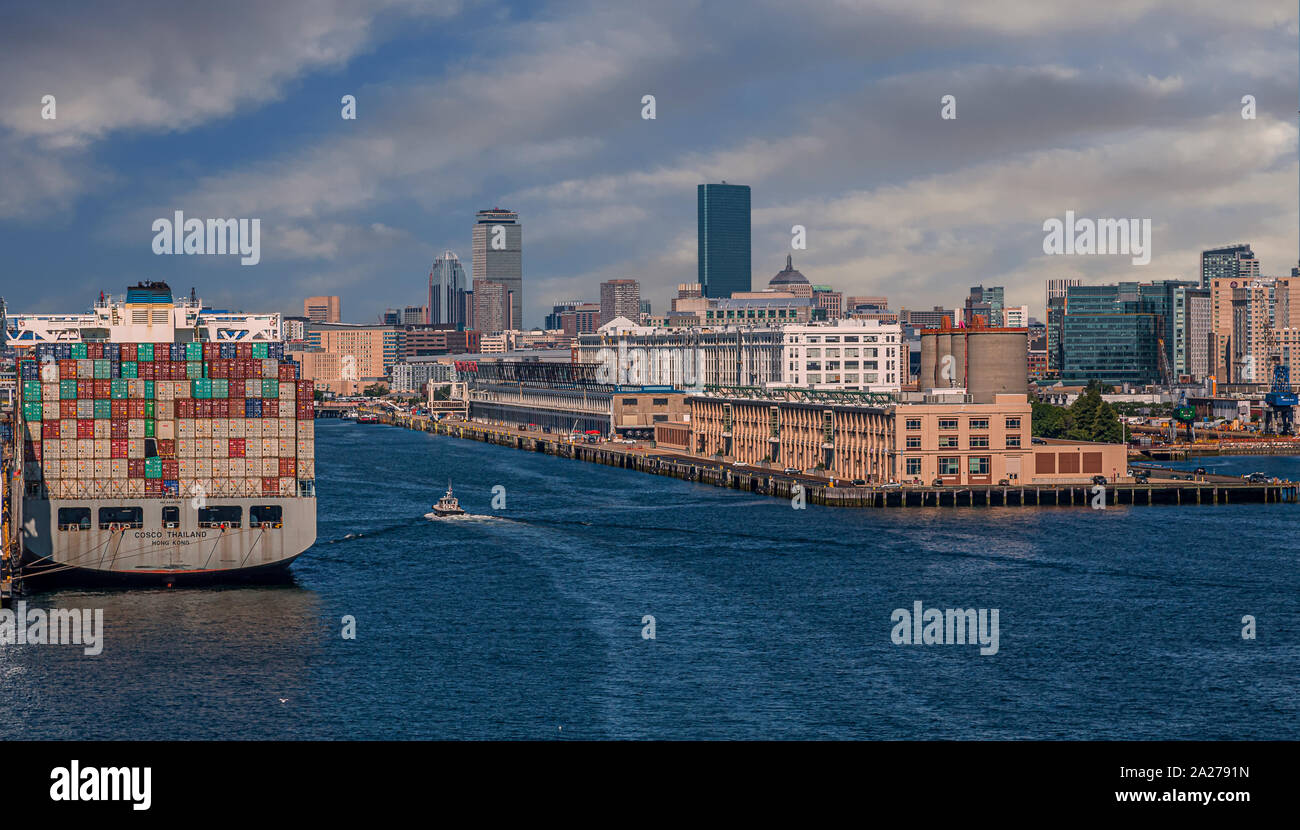 BOSTON, MASSACHUSETTS - July 9, 2017: Freighters now carry most of the ...