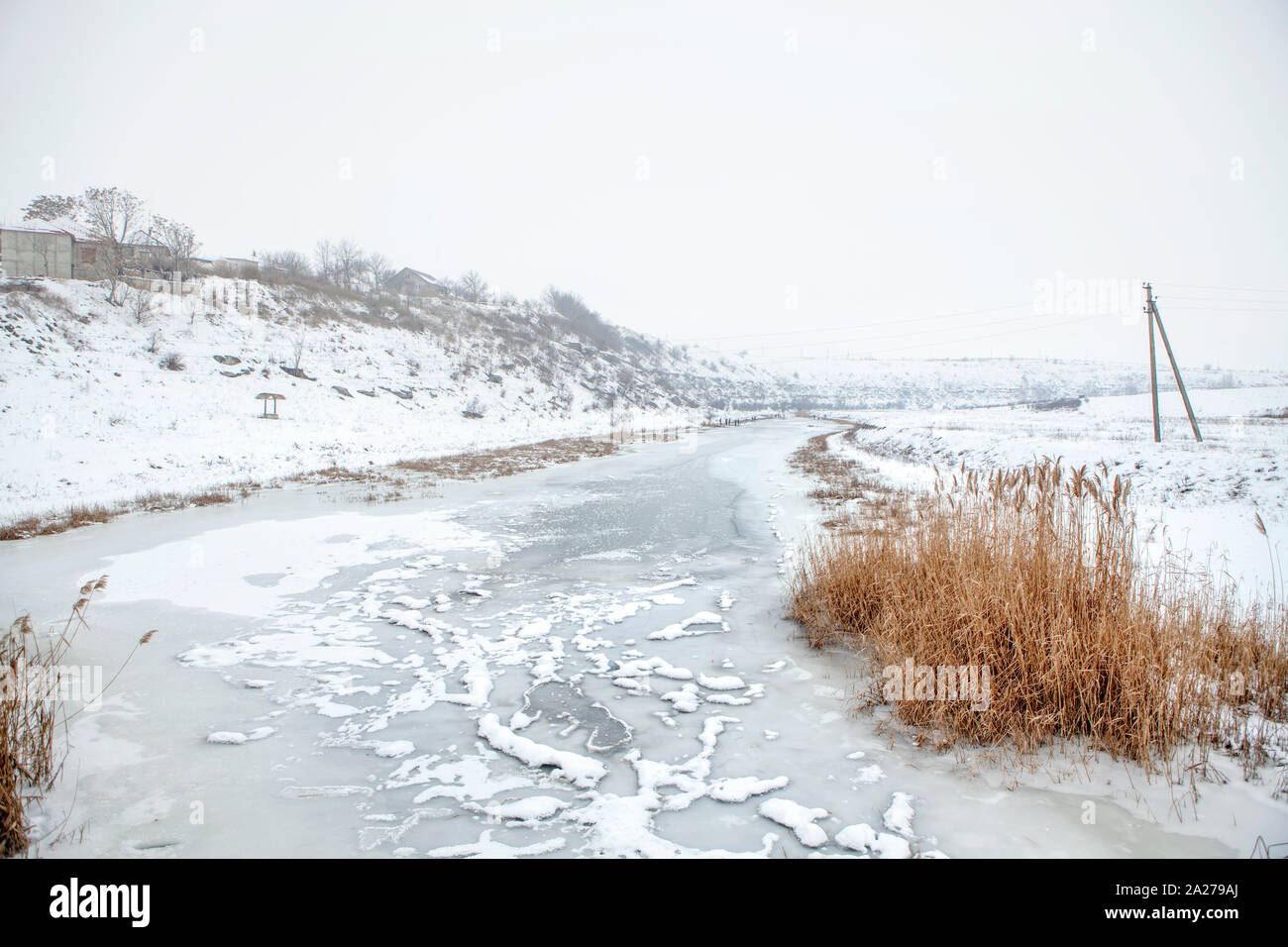 winter landscape with frozen pond Stock Photo - Alamy