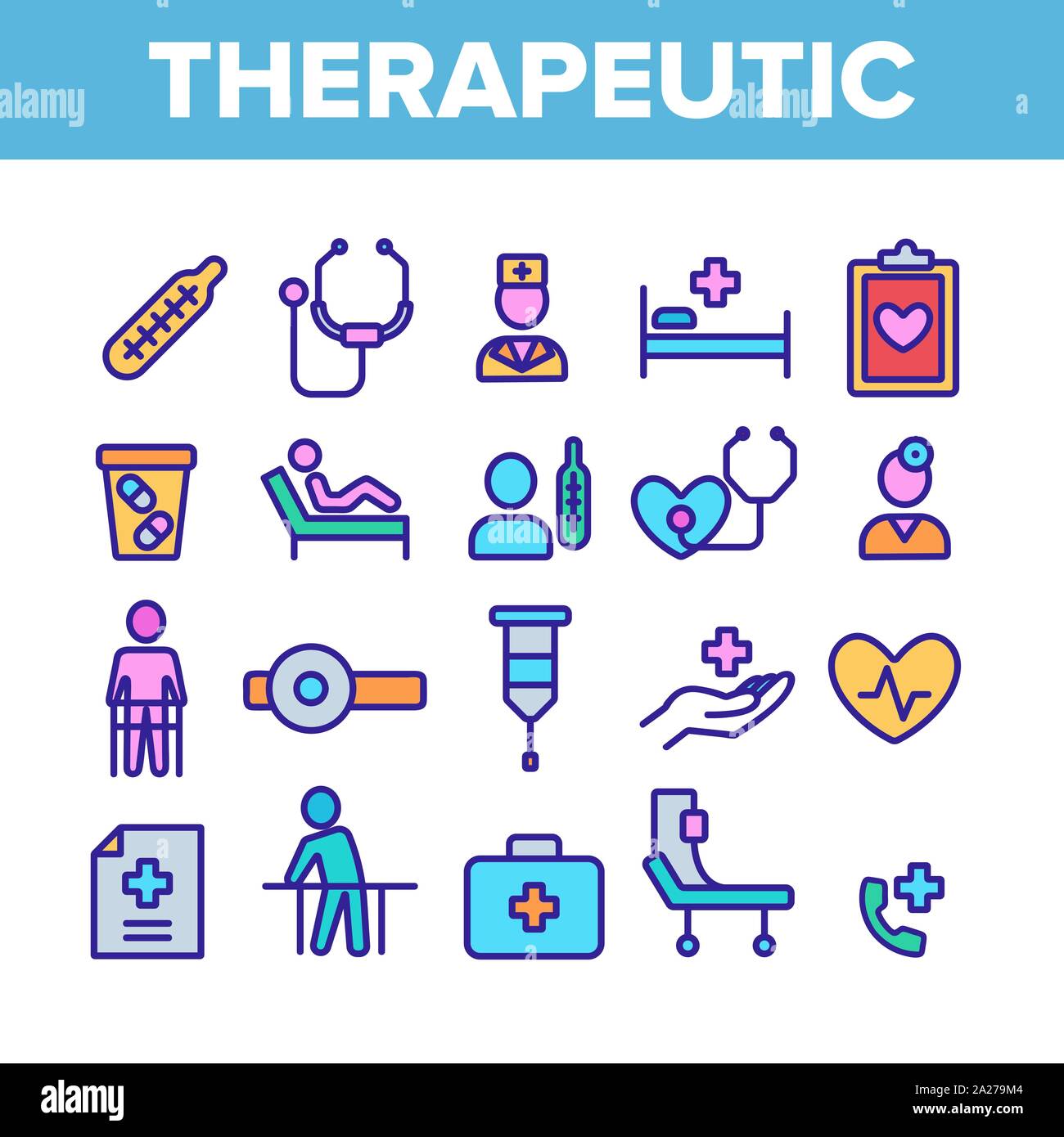 Therapeutic Collection Elements Icons Color Set Vector Stock Vector ...