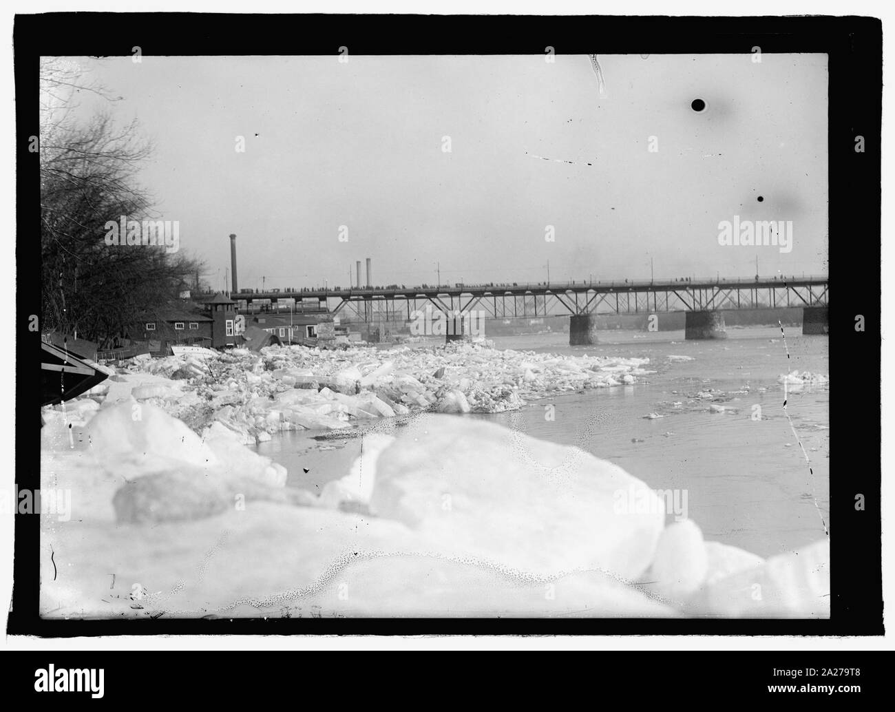 Potomac flood & ice, old aqueduct bridge, Georgetown, D.C Stock Photo ...