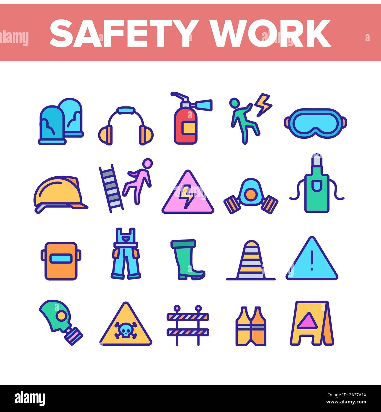 Safety Work Collection Elements Icons Color Set Vector Stock Vector ...