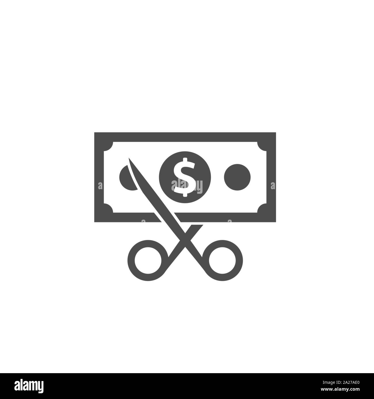 Scissors cutting money bill icon, Dollar banknote with scissors Stock ...