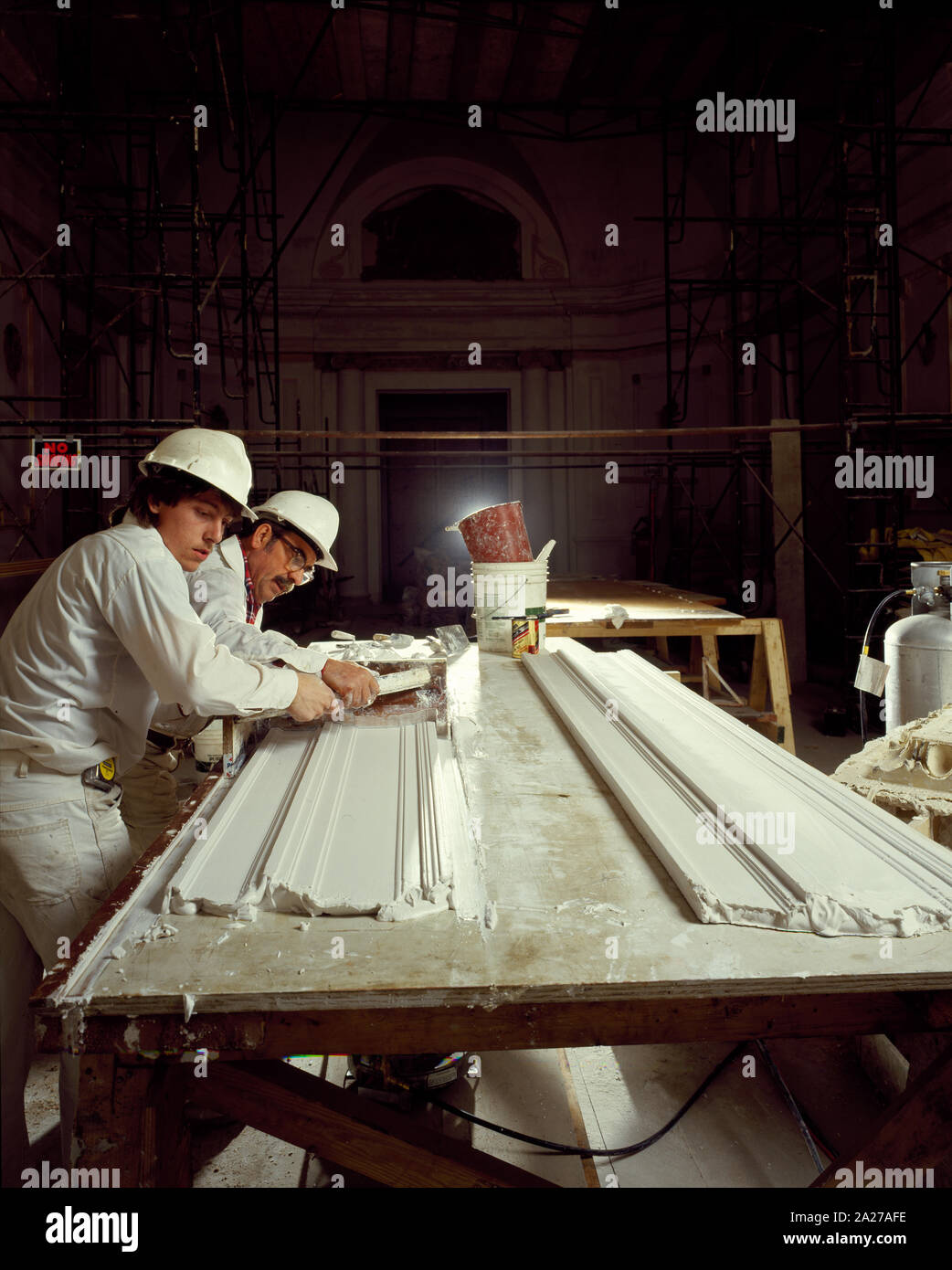 Pouring plaster during the renovation of Union Station, Washington, D.C ...