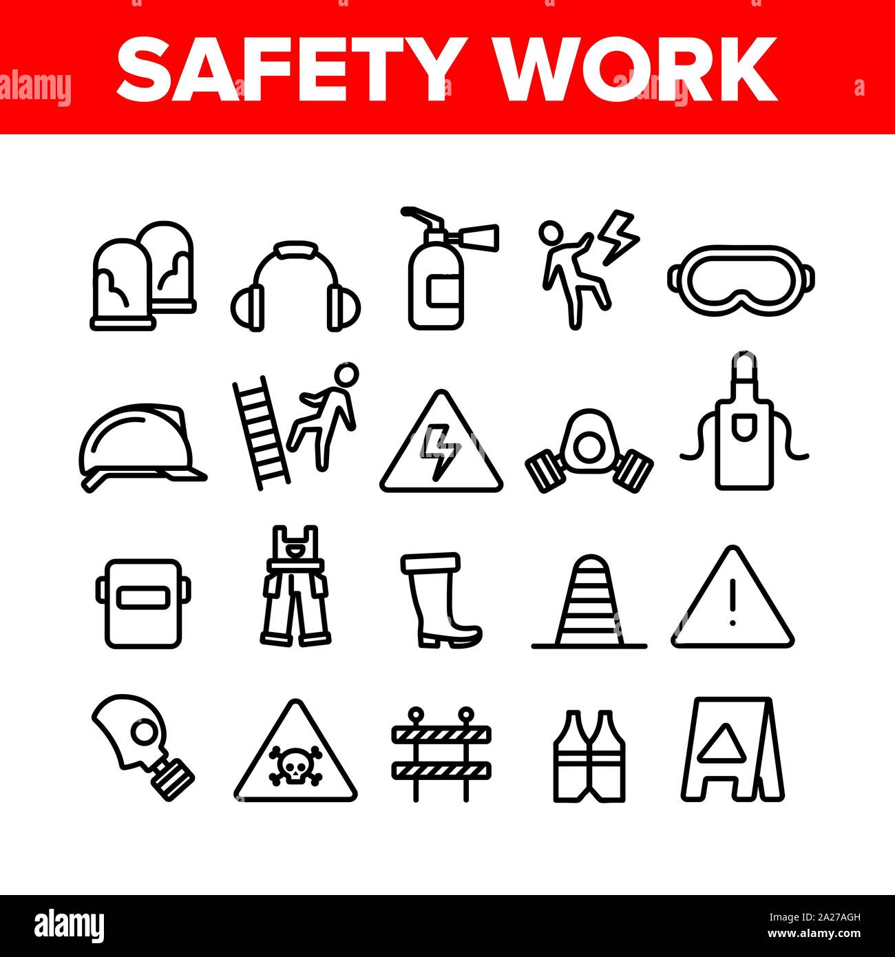 Safety Work Collection Elements Icons Set Vector Stock Vector Image ...