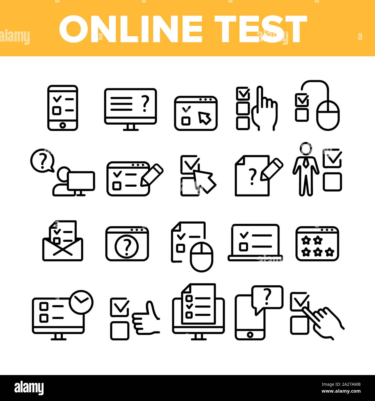 Online Test Collection Elements Icons Set Vector Stock Vector Image