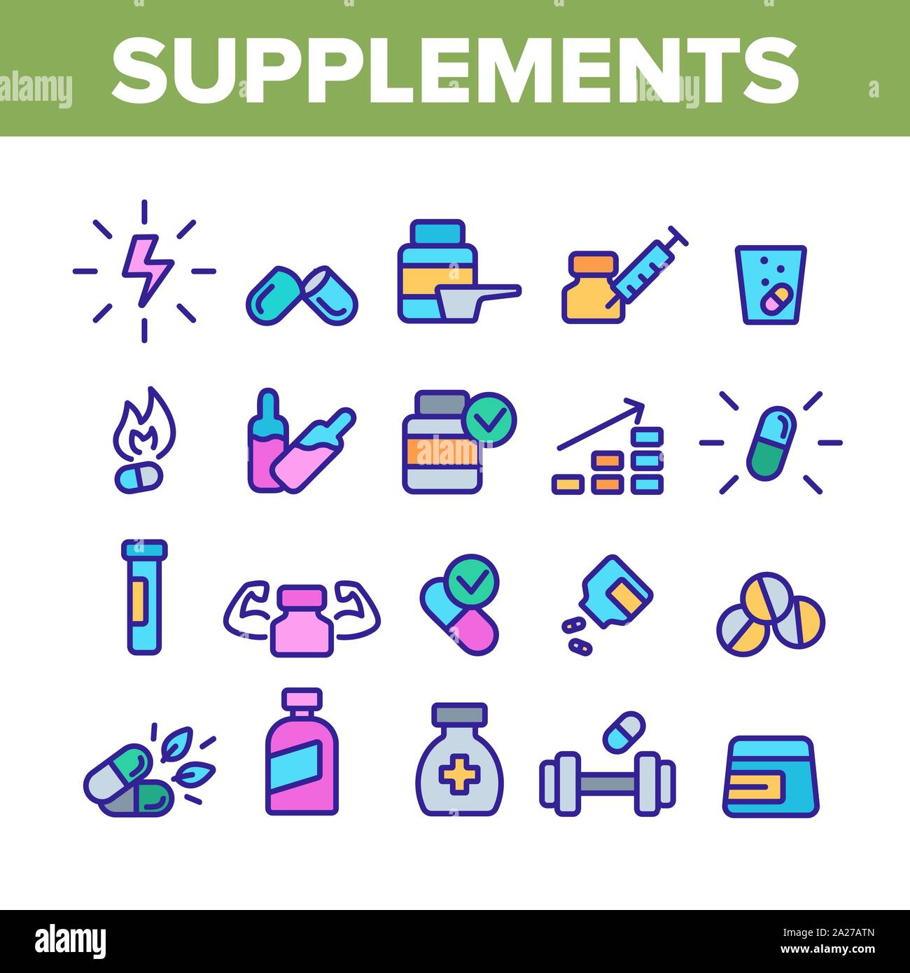 Supplements Collection Elements Icons Color Set Vector Stock Vector ...