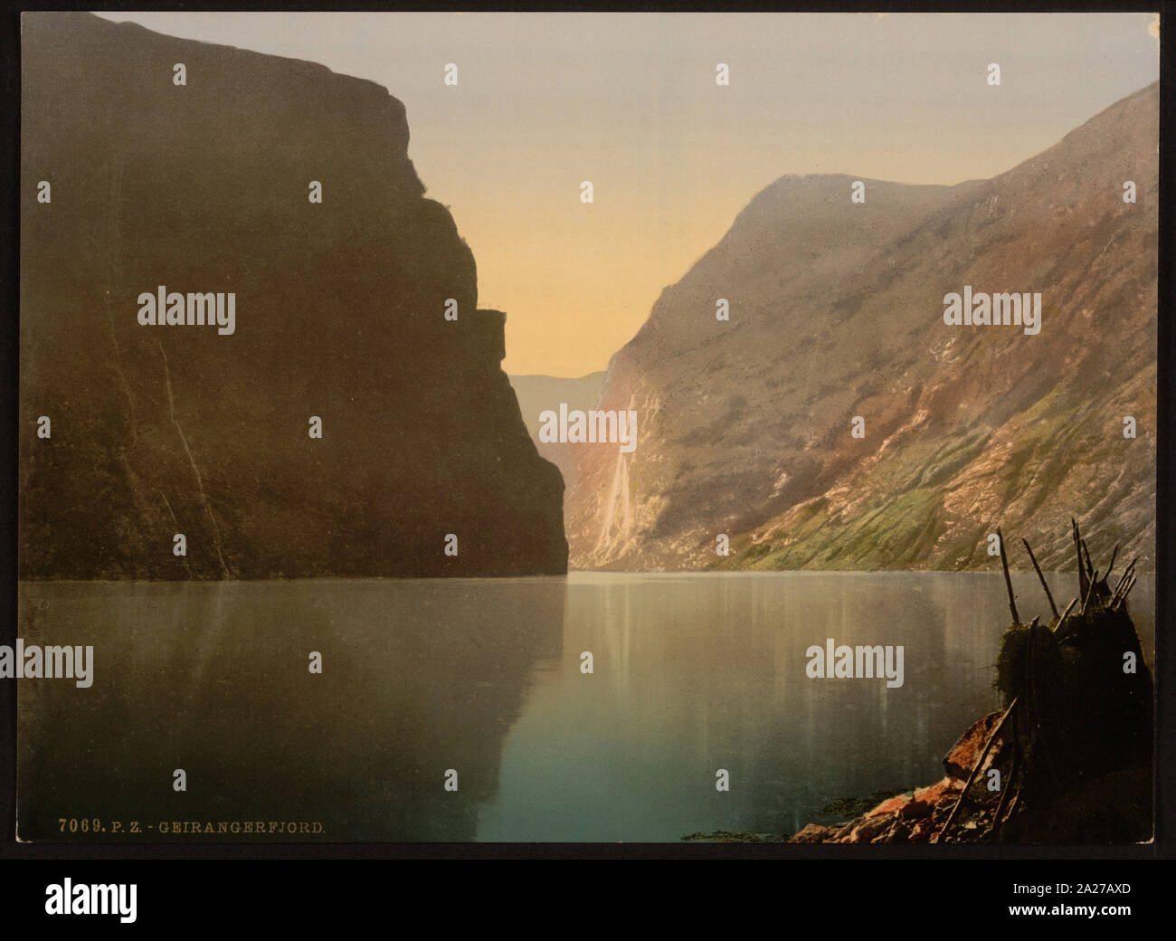 Praekestolen (i.e., Preikestolen), Geiranger Fjord, Norway; Print shows ...