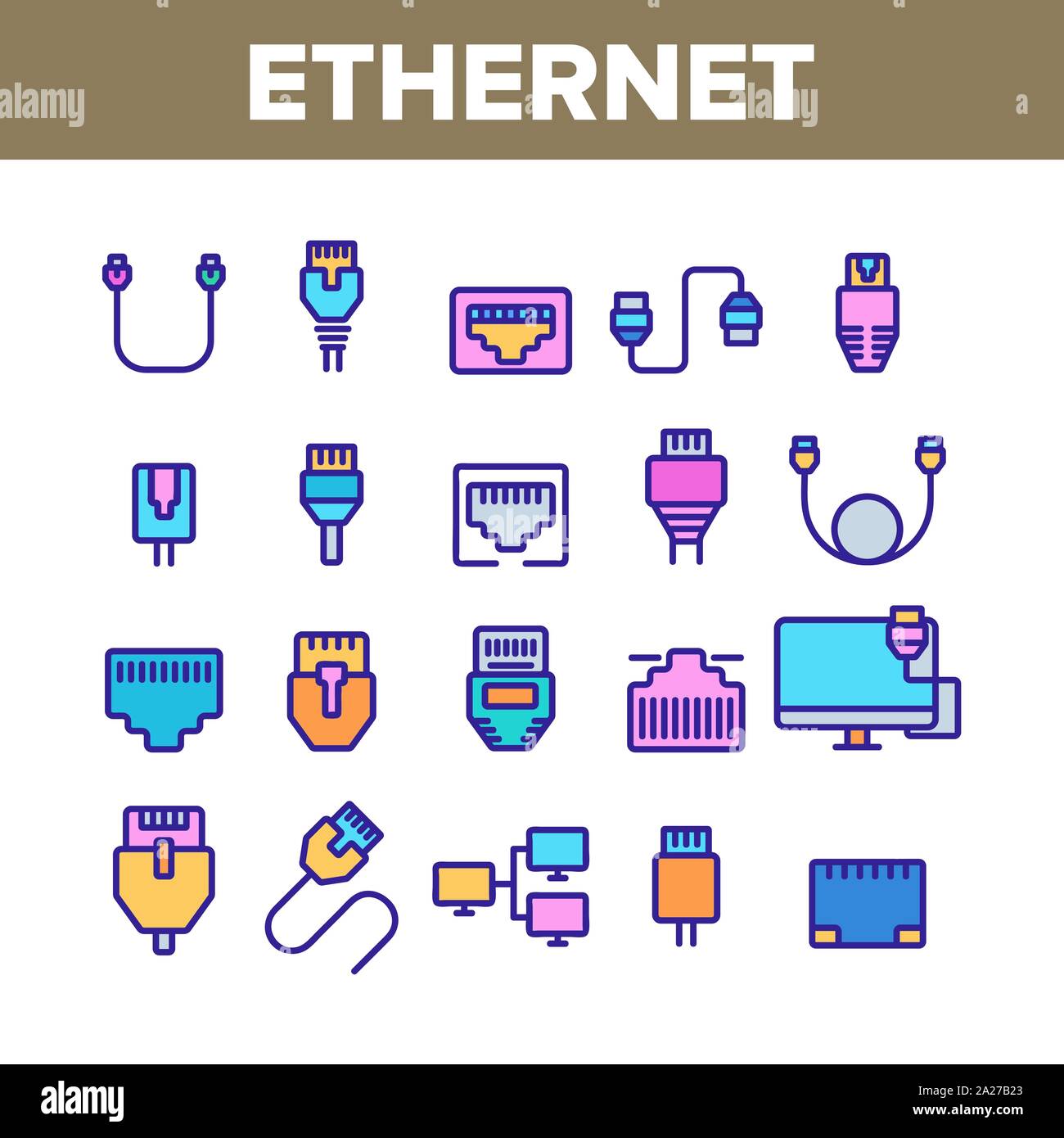 Ethernet Collection Elements Icons Color Set Vector Stock Vector Image ...