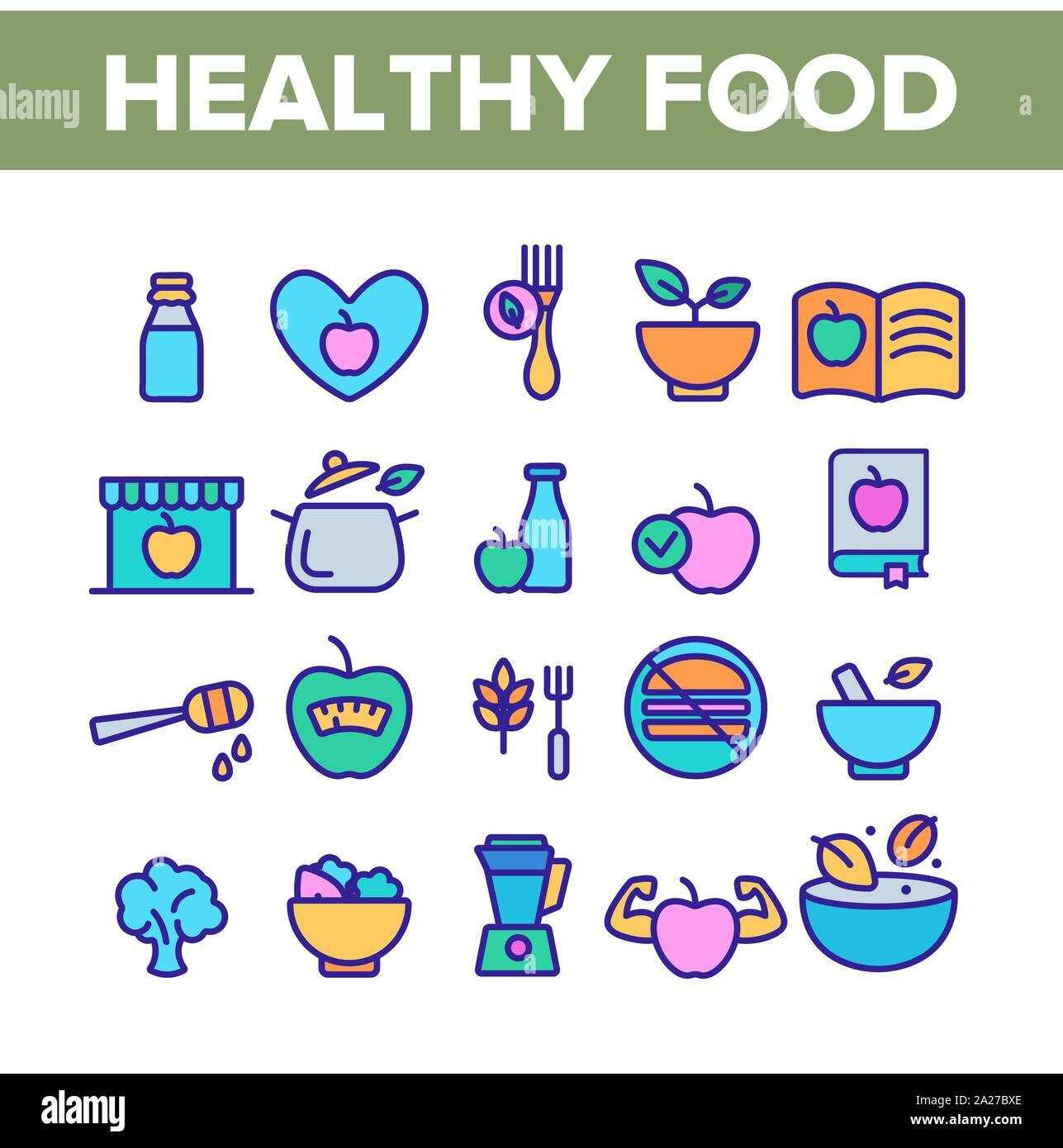 Healthy Food Nutrition Collection Icons Color Set Vector Stock Vector ...