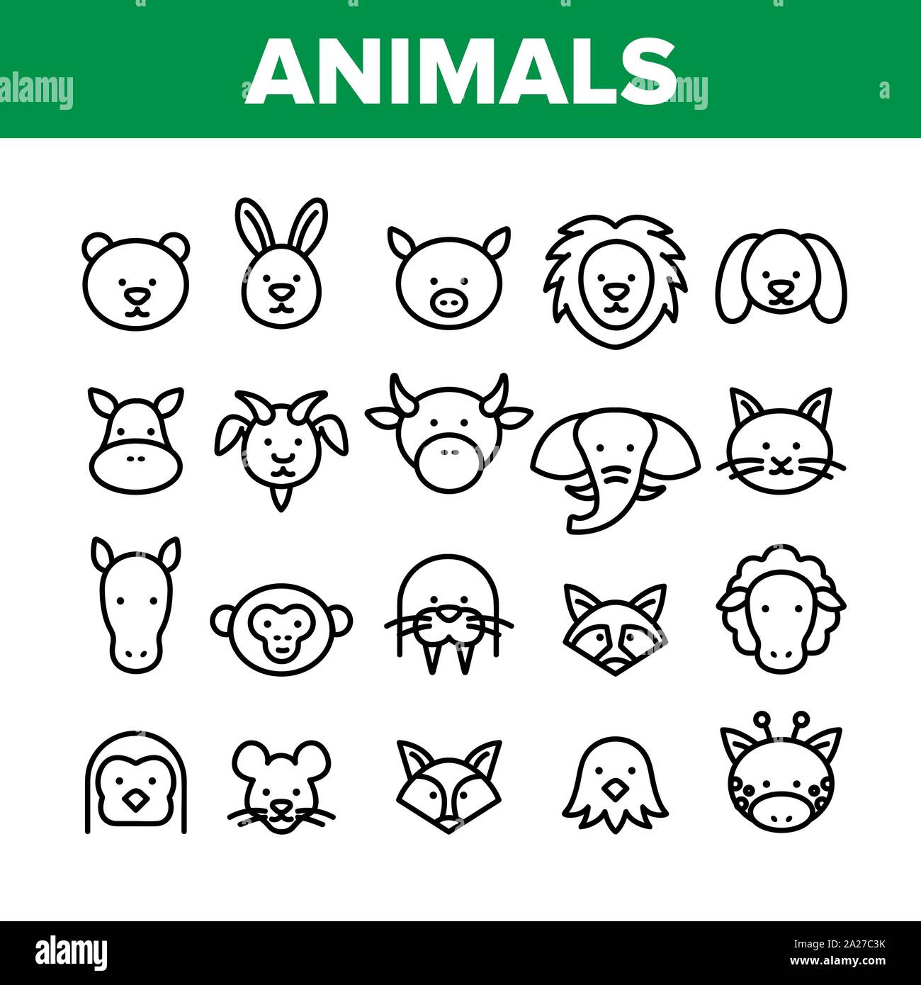 Animals Collection Wild And Farm Icons Set Vector Stock Vector Image ...