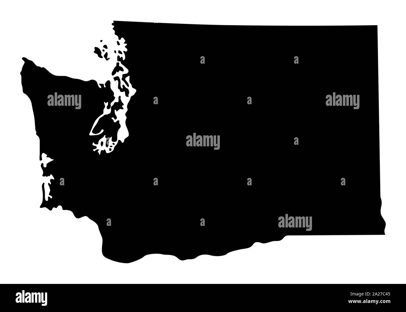 Washington State dark silhouette map isolated on white background Stock ...