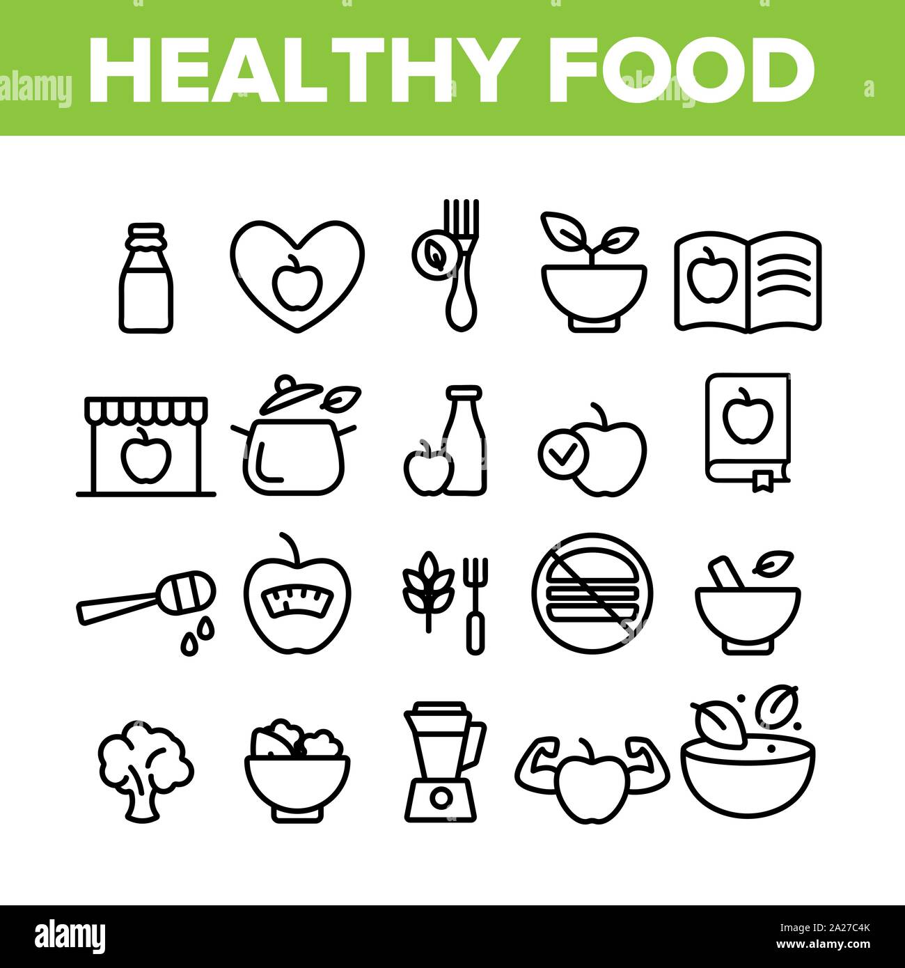 Healthy Food Nutrition Collection Icons Set Vector Stock Vector Image ...