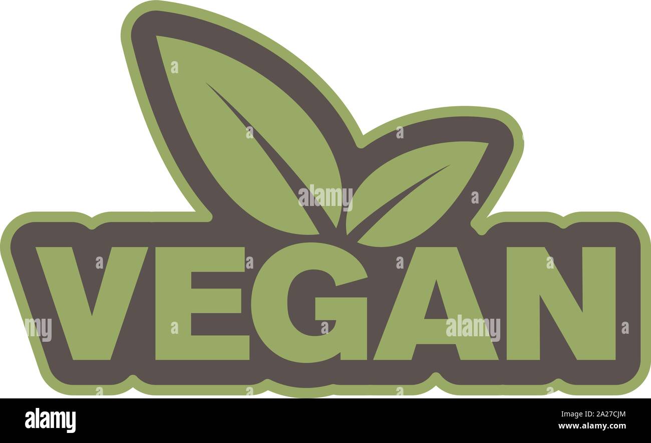 green vegan badge or sticker with leaves vector illustration Stock ...