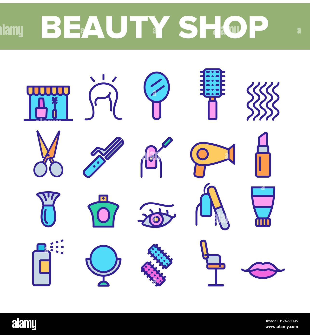 Beauty Shop Collection Elements Icons Color Set Vector Stock Vector ...