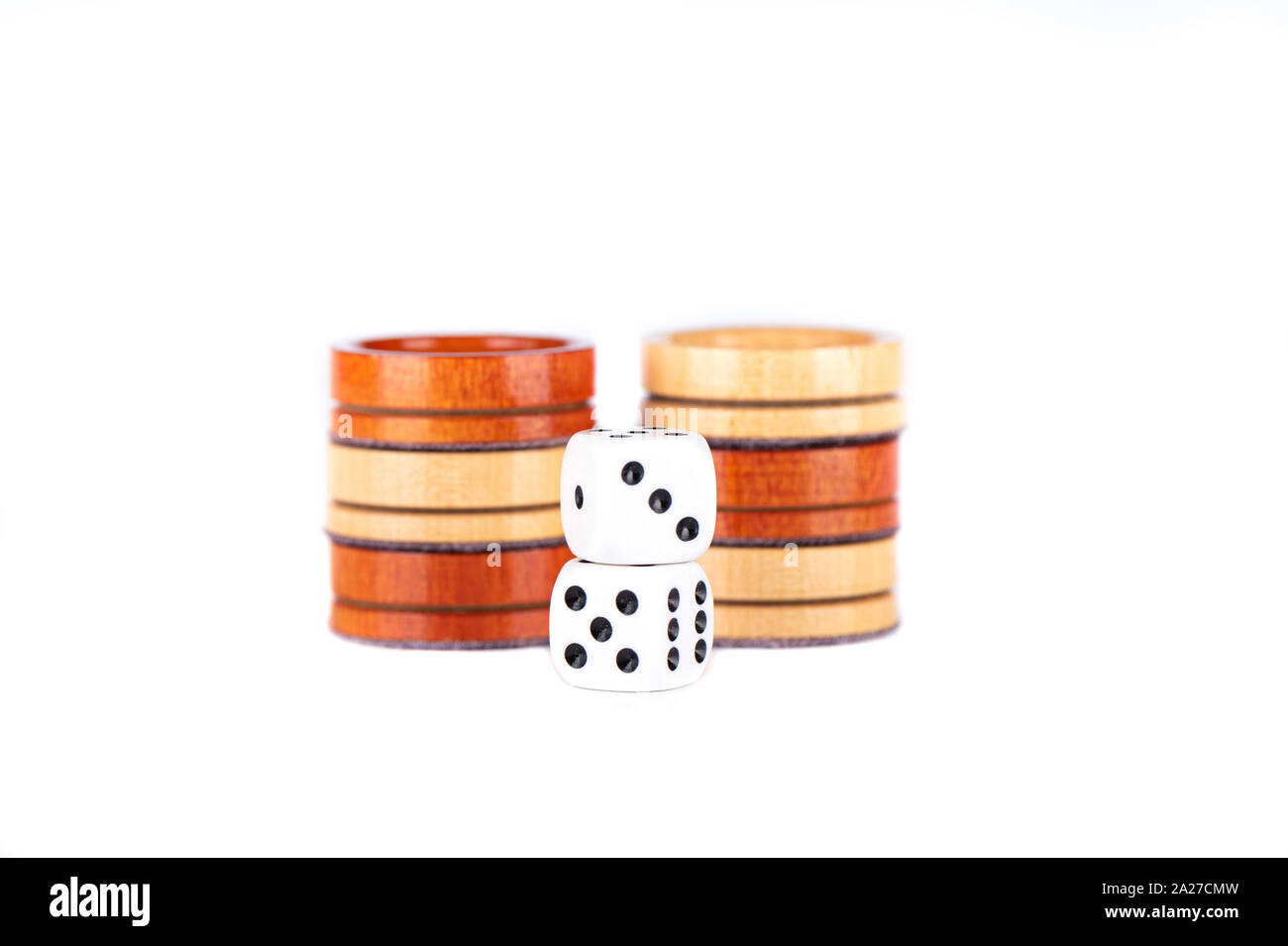 Checkers and dice isolated on a white background. Board games concept ...