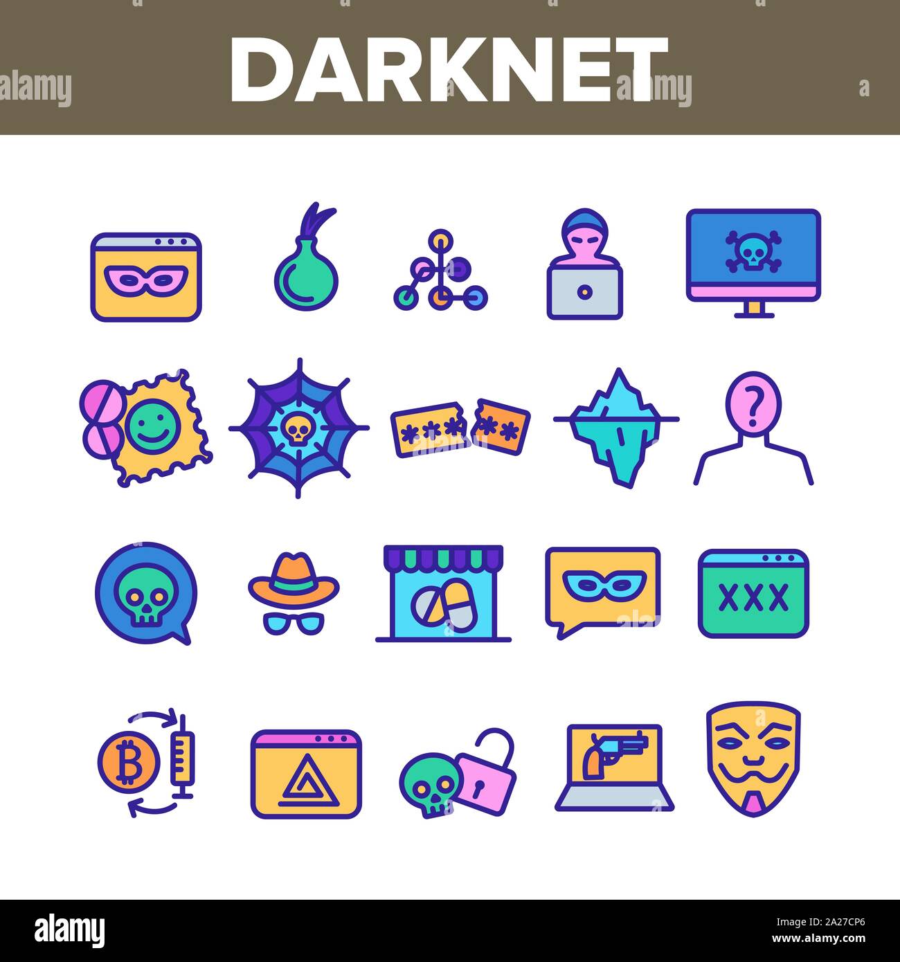 Darknet Collection Web Elements Icons Color Set Vector Stock Vector ...