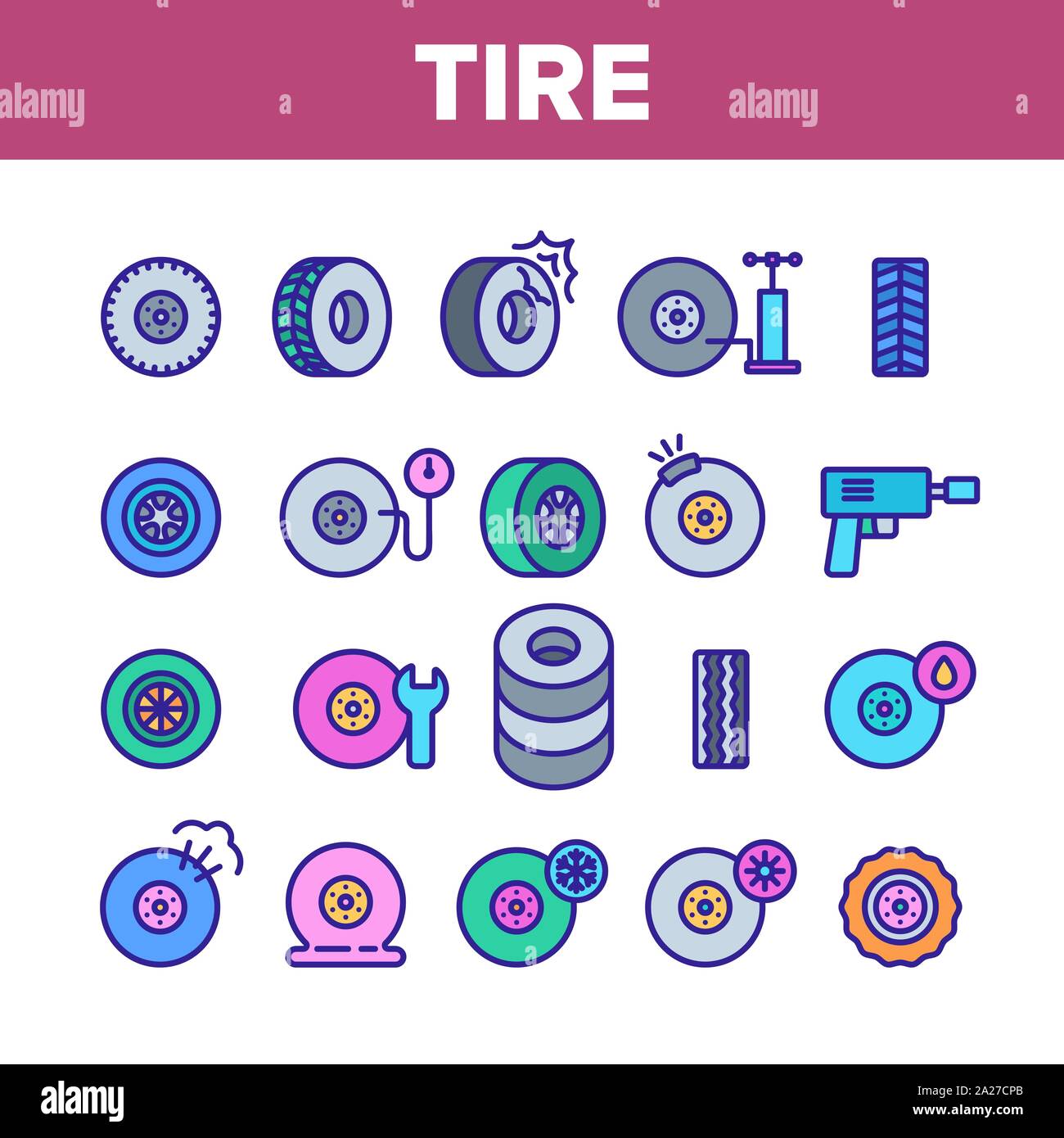 Tire Wheel Collection Elements Icons Set Vector Stock Vector Image ...