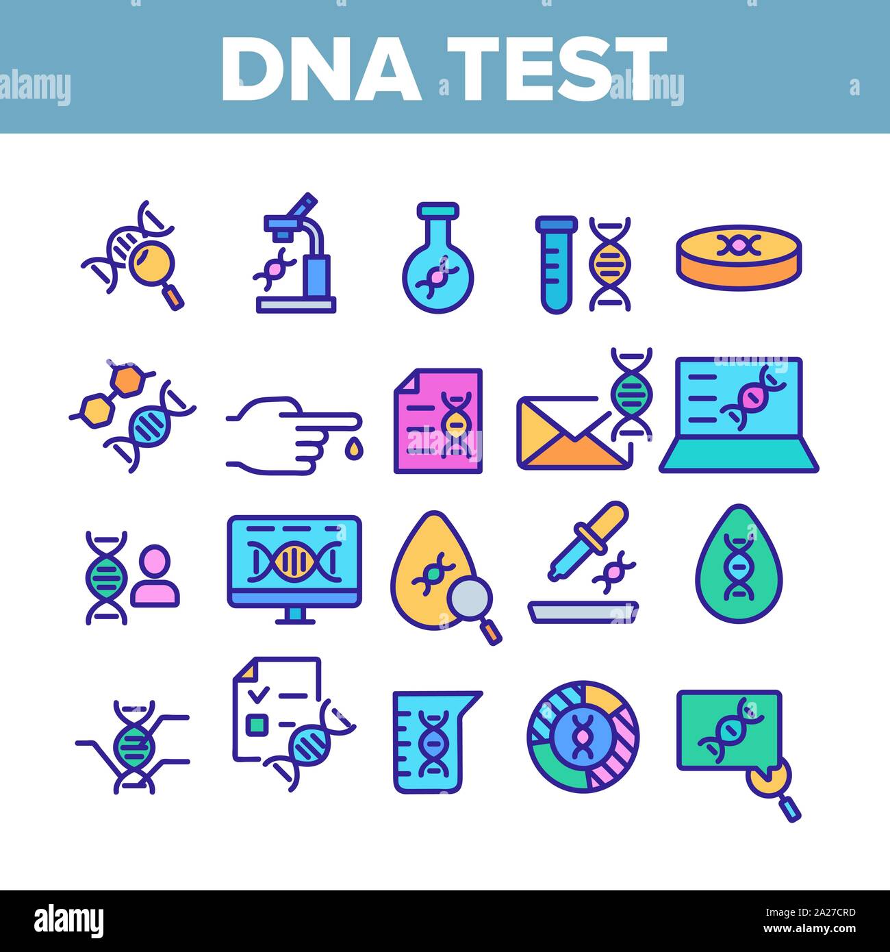 Dna Test Collection Elements Icons Color Set Vector Stock Vector Image ...
