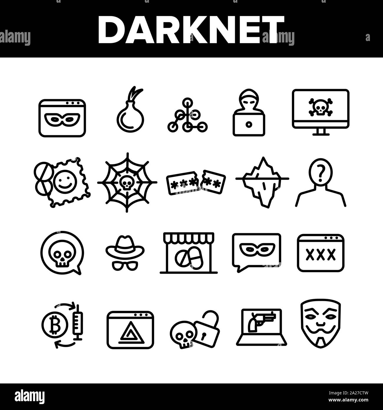 Darknet Collection Web Elements Icons Set Vector Stock Vector Image ...
