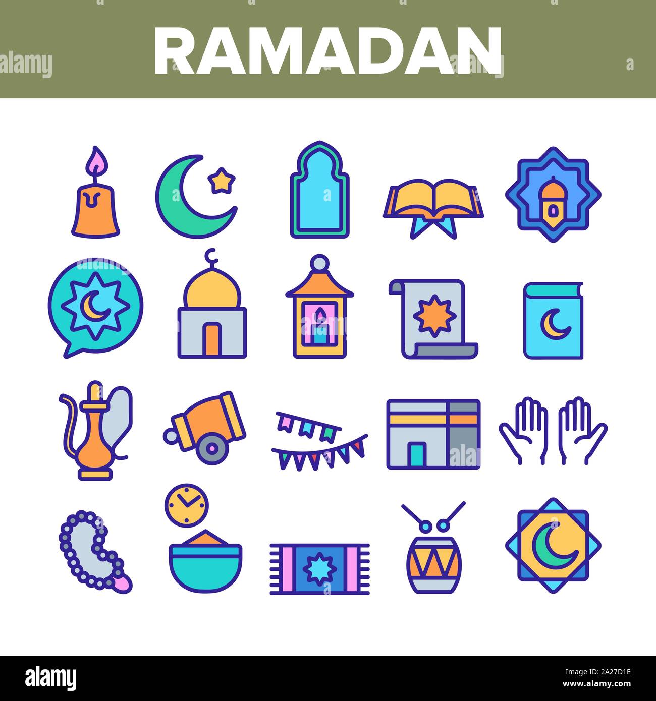Ramadan Islam Collection Elements Icons Set Vector Stock Vector Image ...