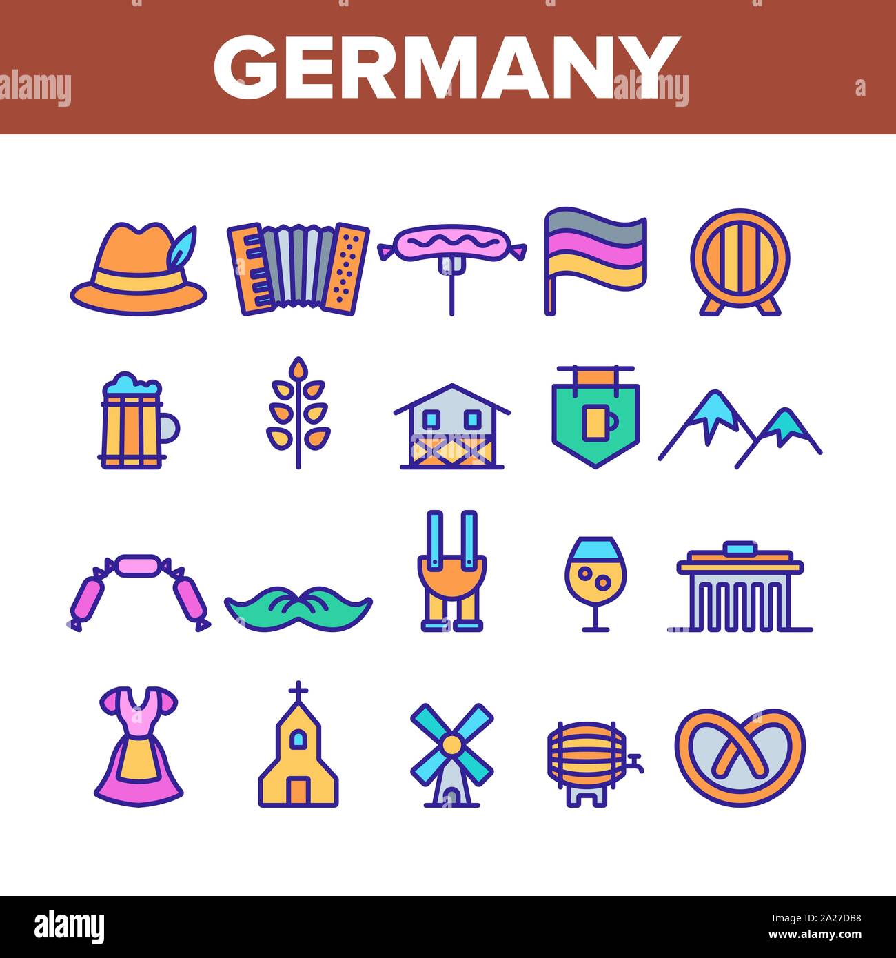Germany Country Culture Elements Icons Set Vector Stock Vector Image ...