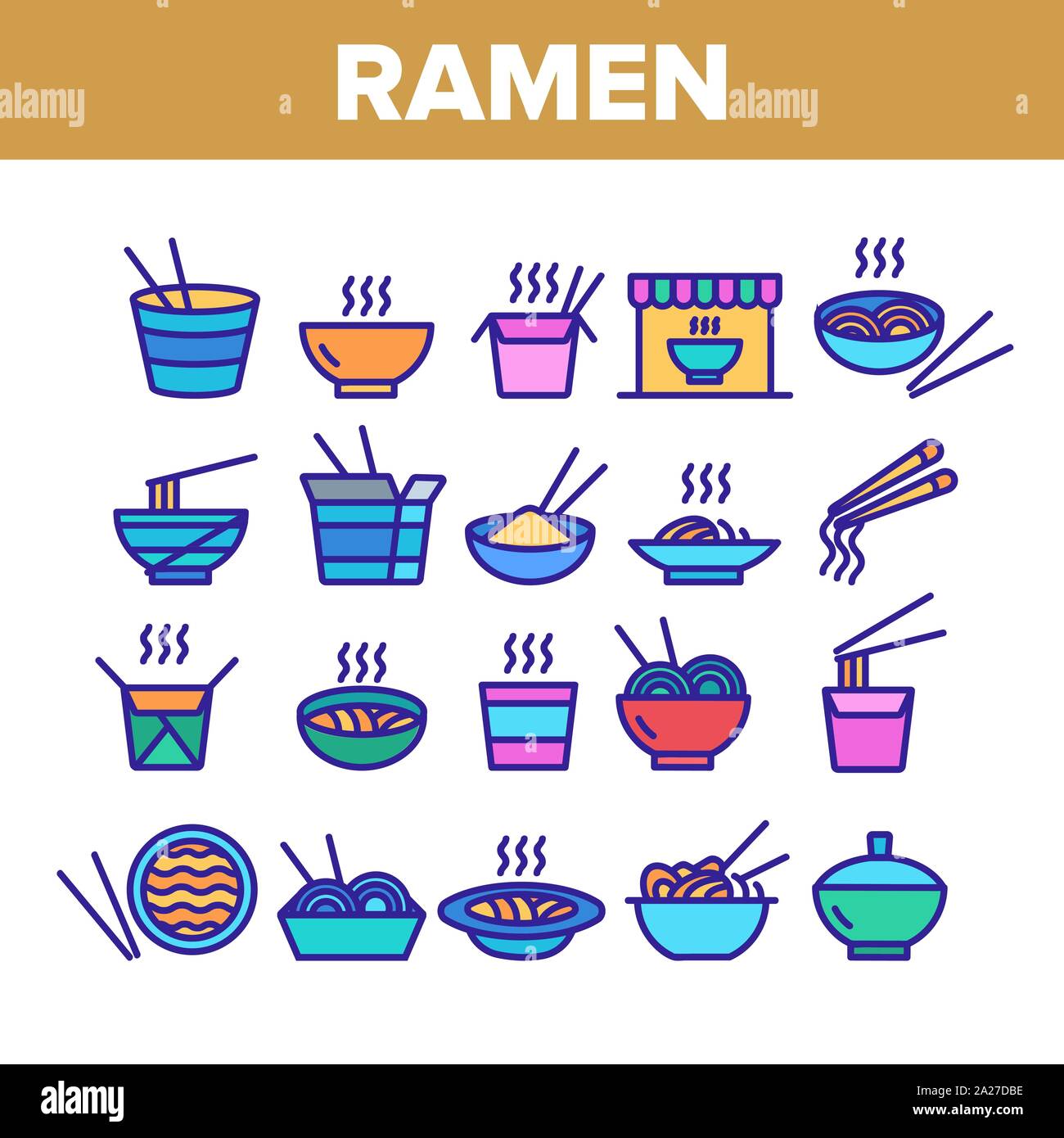 Ramen Spaghetti Food Color Icons Set Vector Stock Vector Image & Art ...