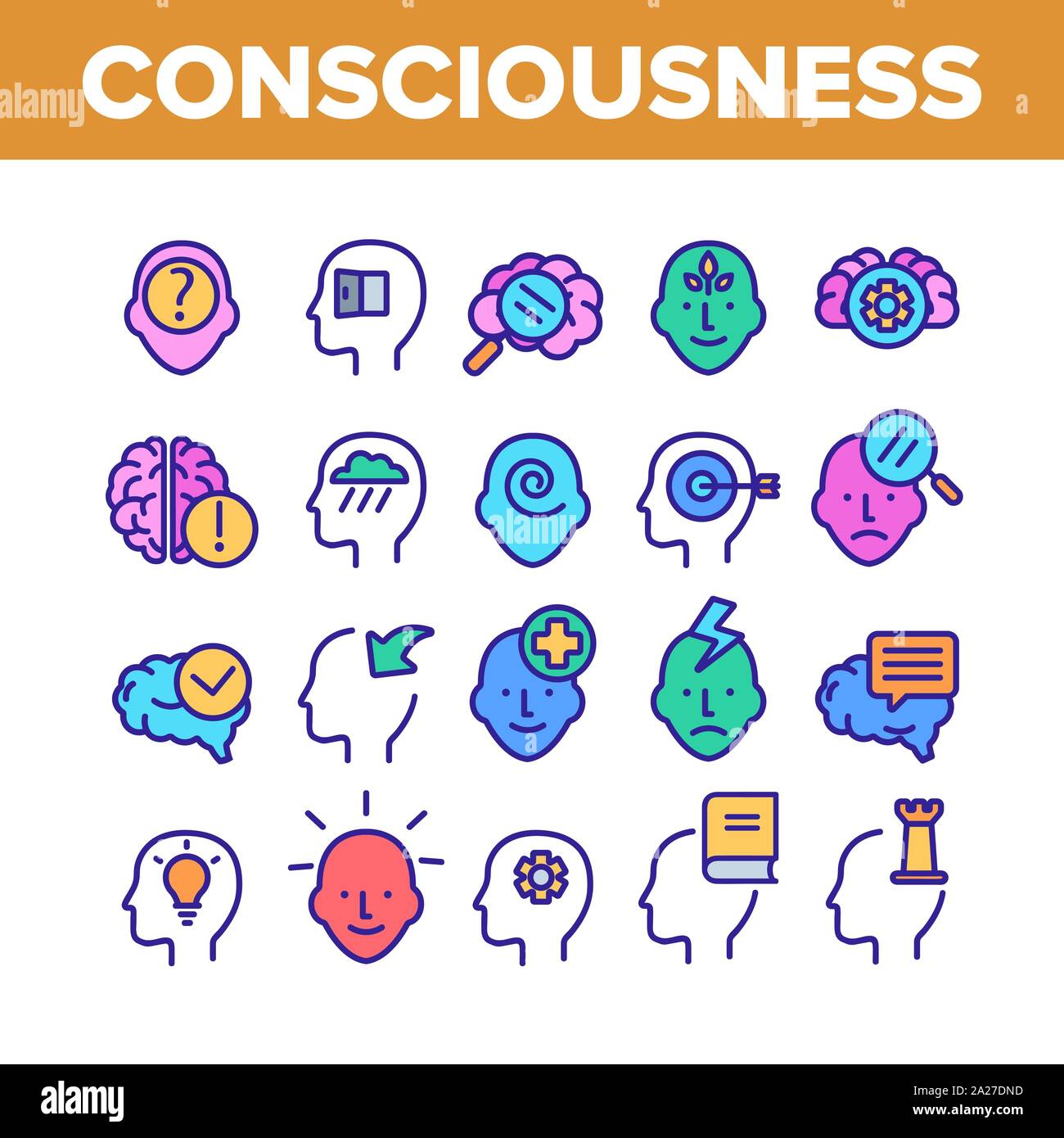 Consciousness Color Elements Icons Set Vector Stock Vector Image & Art ...